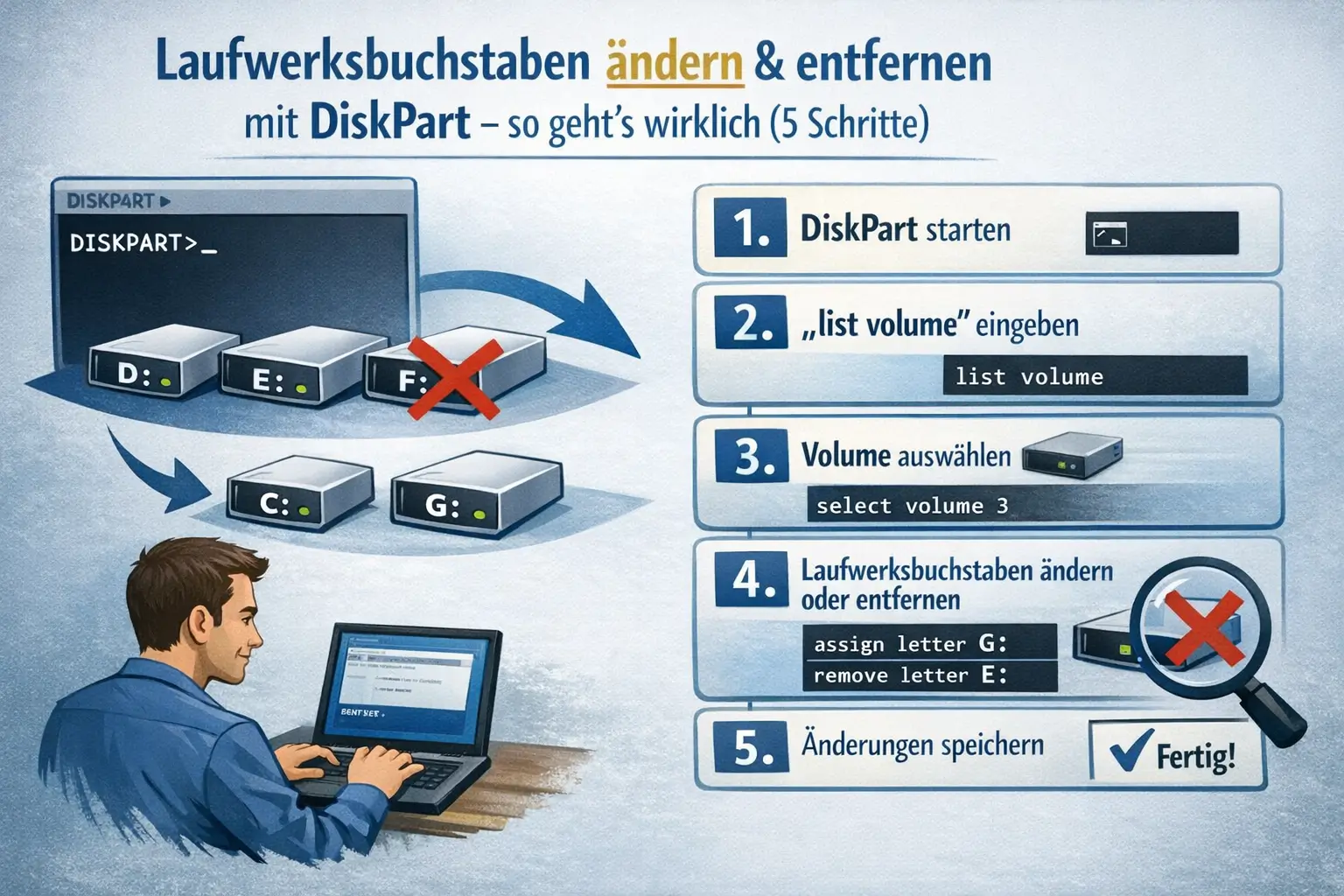 Laufwerksbuchstaben ändern mit DiskPart – 5 einfache Schritte